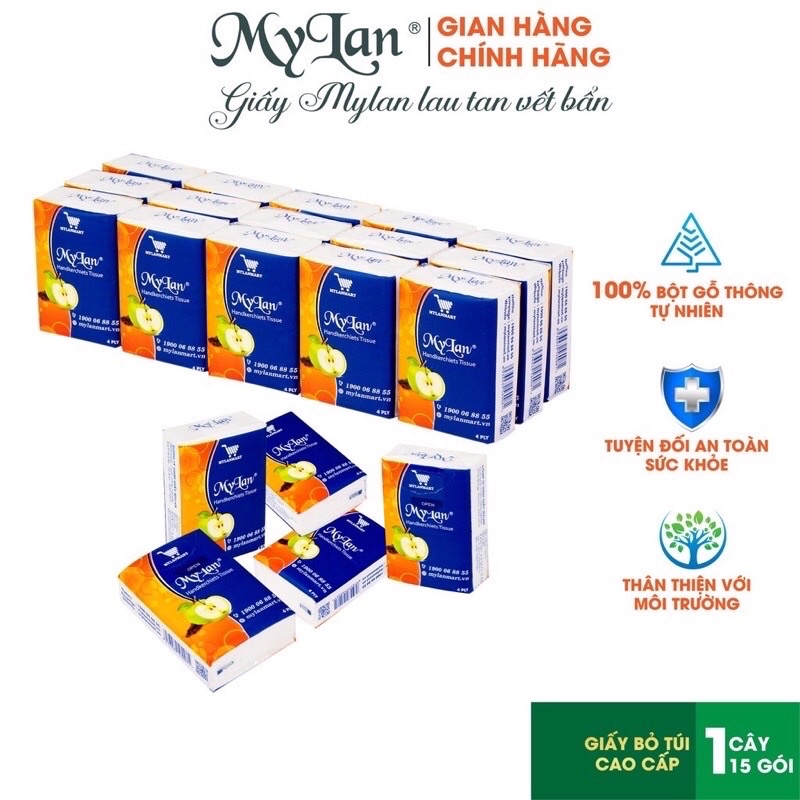 Khăn giấy bỏ túi Mylan cao cấp, khăn giấy mini hàng 4 lớp (15 gói/lốc ...
