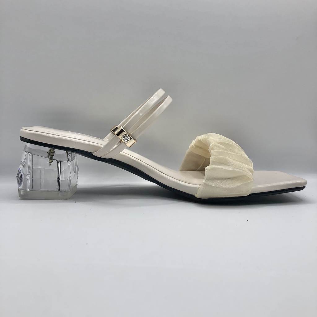 Dép cao gót sandal 5 phân đế vuông gót mica quai bèo nhún Luvia 52CG ...