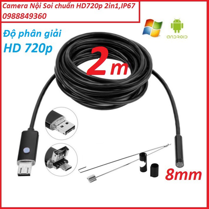 Camera nội soi chống nước độ nét cao HD720p 2in1- dài 2m | Shopee Việt Nam