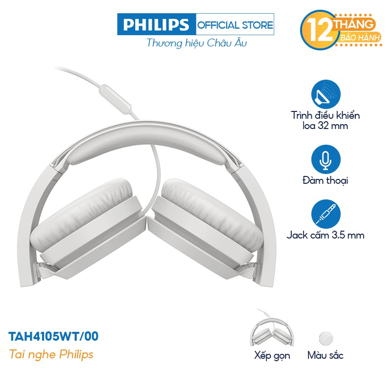 Tai nghe Philips TAH4105WT/00, Màu trắng, Có dây, Chính hãng phân phối | Shopee Việt Nam