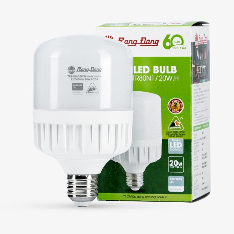 Bóng đèn Led Bulb Trụ công suất 20w,30w,40w,50w Rạng Đông - Bảo hành 24 Tháng 1 đổi 1 - Model ...