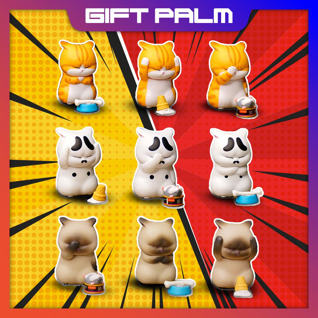 Mô hình mèo Gacha set 9 ngẫu nhiên dễ thương trang trí tiểu cảnh mini ...