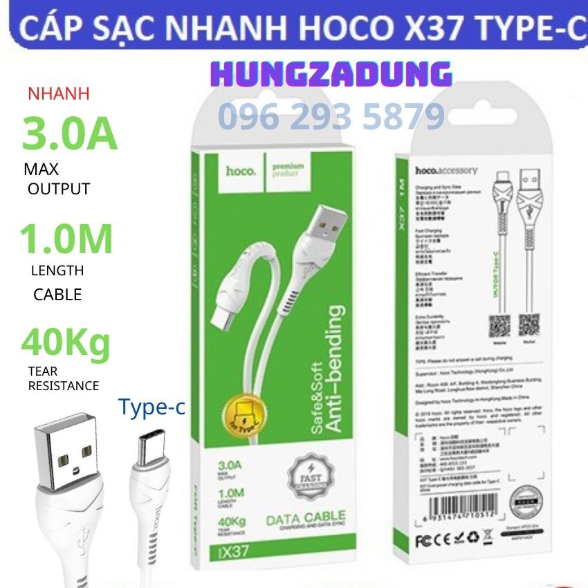 Dây Sạc Nhanh Type-C, Cáp Sạc Nhanh Type-C Hoco 3.0A - X37 Dùng Cho ...