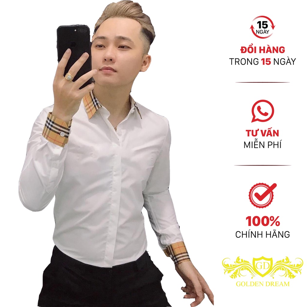 Áo Sơ Mi Nam Tay Dài Phối Sọc Caro GOLDEN DREAM Phong Cách Tân Thời Đại | Shopee Việt Nam
