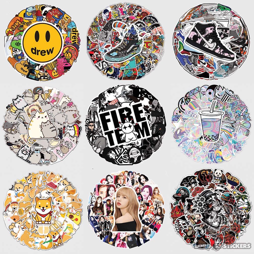 Set 50 Sticker Cute, Graffiti Tổng Hợp Nhiều Mẫu Tùy Chọn Trang Trí Mũ ...