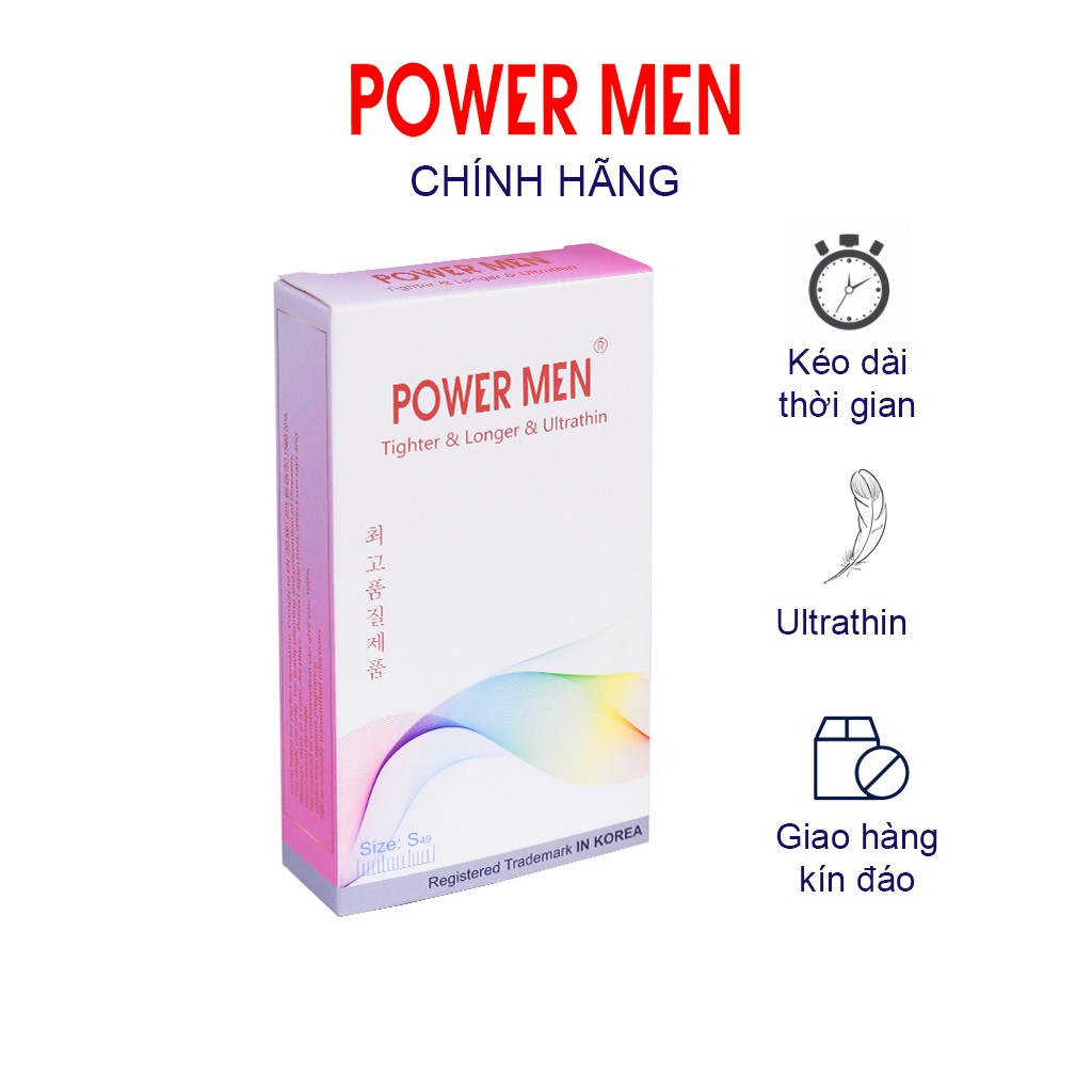 Bao cao su Powermen Tighter & Longer & Ultrathin Ôm sát, Siêu mỏng, Kéo dài Power men size nhỏ ...