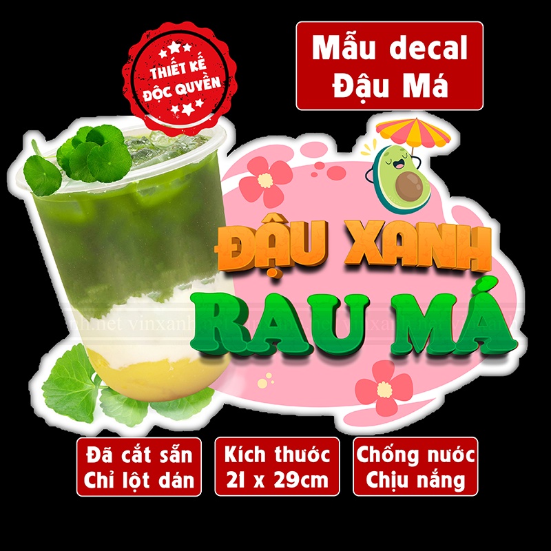 Poster decal ĐẬU XANH RAU MÁ trang trí quán nước, dán tường, tủ kính ...