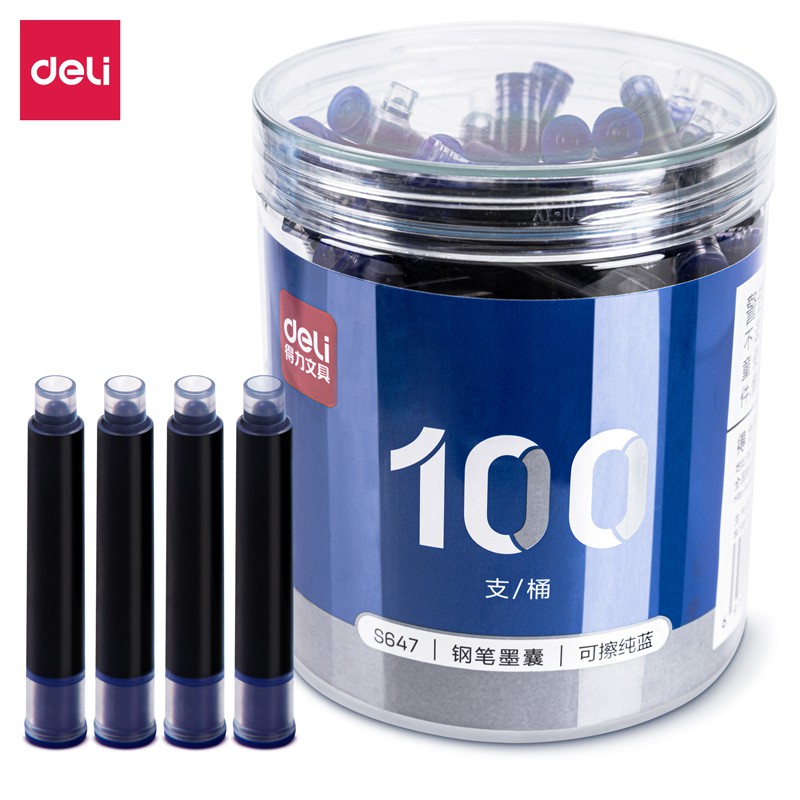 Set 100 Ống Mực Deli, Mực Bút Máy Màu Xanh, Đen, Mực Đều Viết Trơn Tru ...