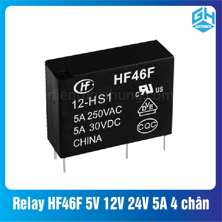 1 Con Relay HF46F 5V 12V 24V 5A loại 4 chân màu đen (7x20.5x15.3mm ...