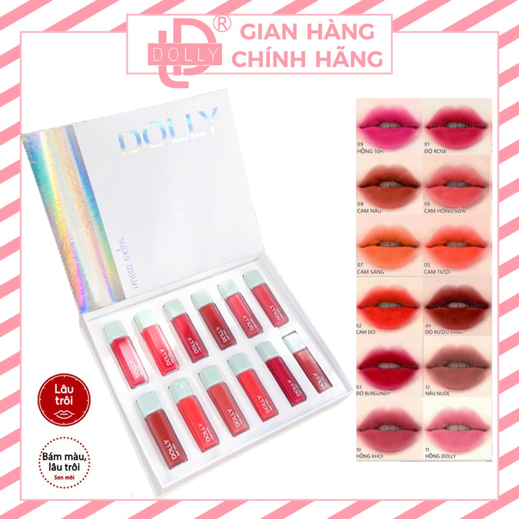 Combo 12 thỏi son DOLLY SUPER MATTE Chính hãng, Kèm hộp thích hợp làm ...