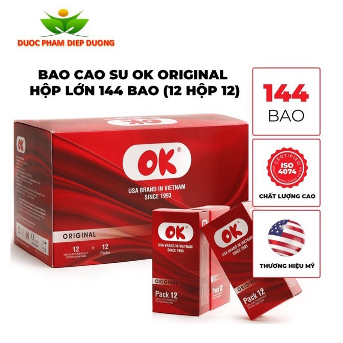 Bao Cao Su OK Không Mùi Original - Hộp 144 cái (12 hộp nhỏ) - Hàng Chất Lượng - Giá Rẻ - Có Che ...