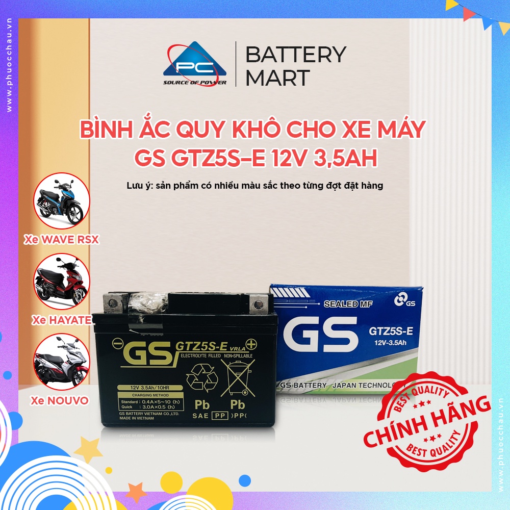 Bình ắc quy GS GTZ5S E 3,5Ah, GTZ5S-H 4AH Wave RS, Nouvo456 ...