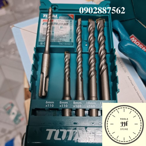 Bộ mũi khoan bê tông đầu gài SDS 5 chi tiết Total TAC190501 | Shopee ...