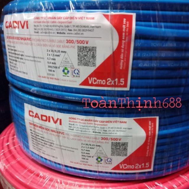 Dây điện đôi Cadivi VCmo/LF 2x1.5(2x30) 2Lớp Võ Bọc Dẹp 100mét | Shopee ...