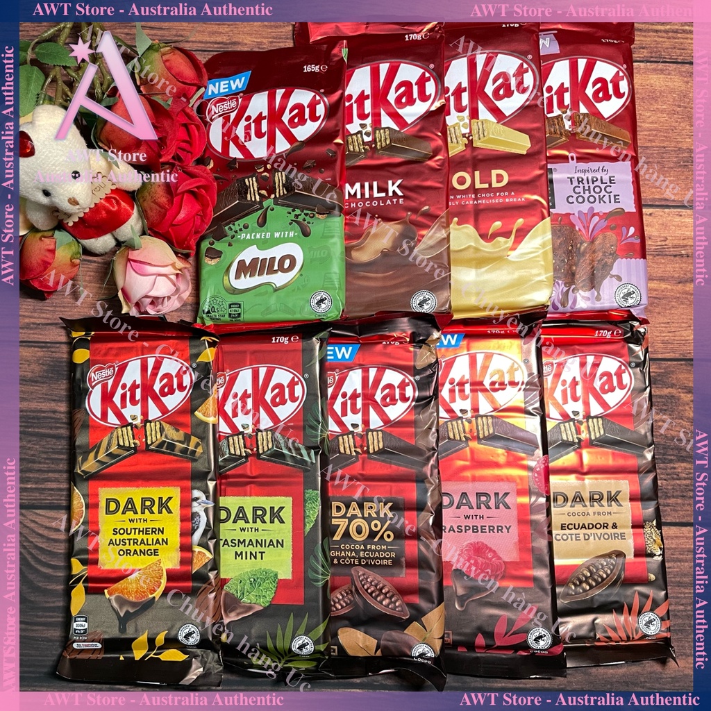[Hàng Úc]Bánh phủ Socola Kitkat Milo, Mint, Choco các loại 45g, 170g ...