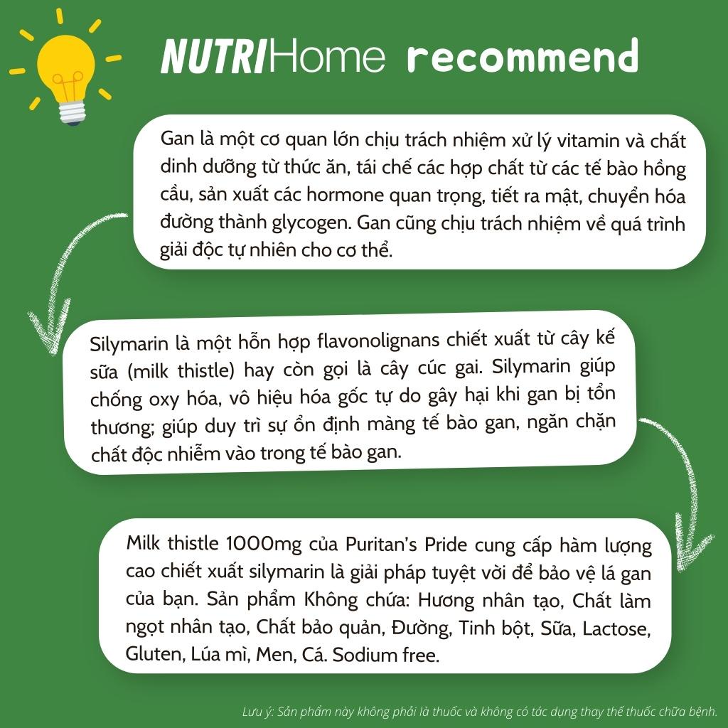 Viên uống Milk thistle 1000mg Puritan’s Pride bảo vệ tế bào gan, chống oxy hóa, hỗ trợ thải độc ...