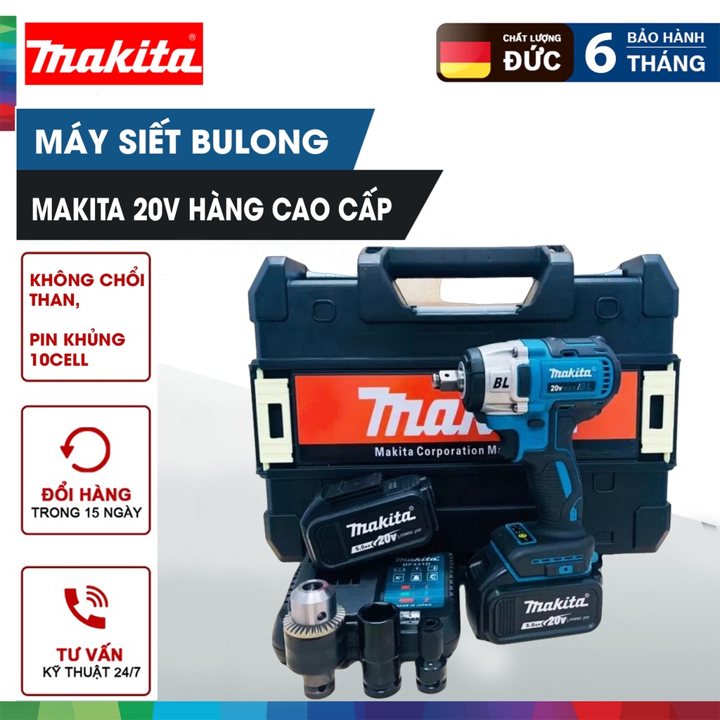 Máy khoan pin, máy siết bulong Makita 20V Hàng cao cấp động cơ không chổi than, 3 đèn led trợ ...