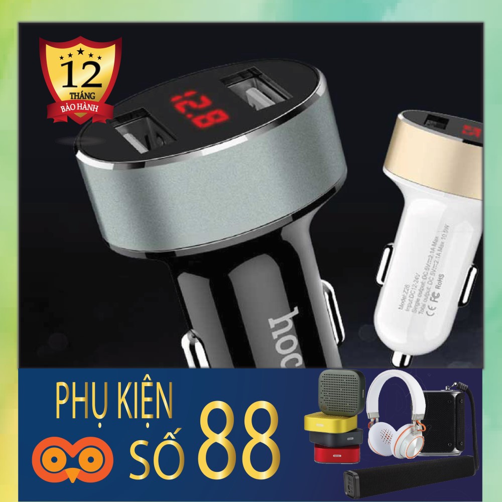 Củ sạc ôtô 2 cổng LED LCD 2.1A HOCO Z26 - CHÍNH HÃNG - BẢO HÀNH 12 ...