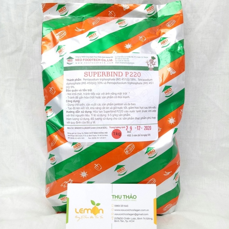 1Kg Bột giòn dai, kết dính, giữ nước SUPERBIND P220 dùng cho lạp xưởng, nem nướng, jambon, da ...