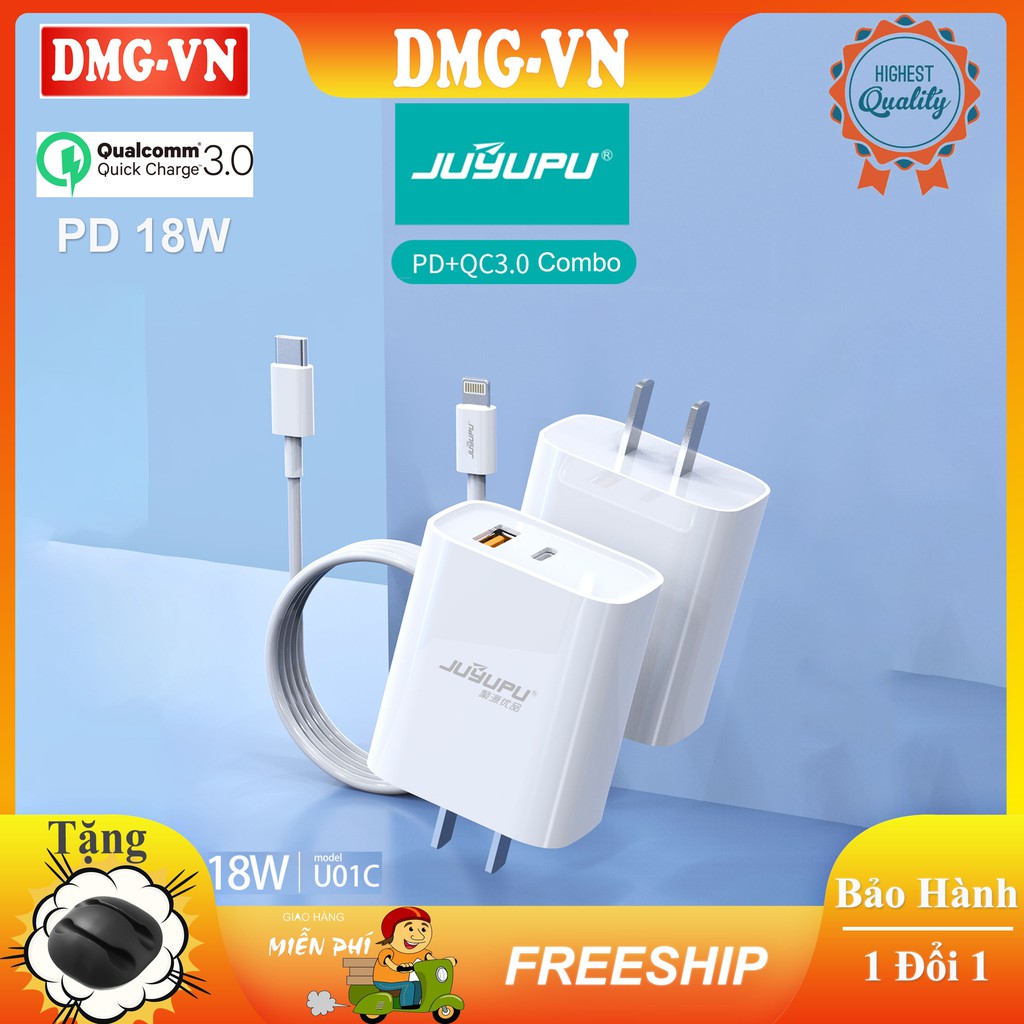 Bộ sạc nhanh IP20W JUYUPU A11 Combo PD 20W,UC01(PD18W+QC 3.0) 2 Cổng Đầu Ra USB Và Type-C,Cho ...
