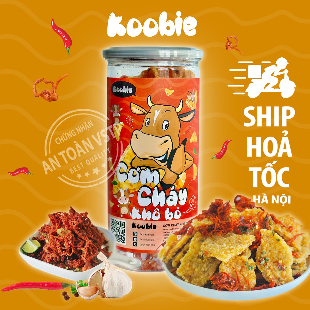 Cơm cháy lắc khô bò Koobie 300g, đồ ăn vặt ngon an toàn vệ sinh, giao ...