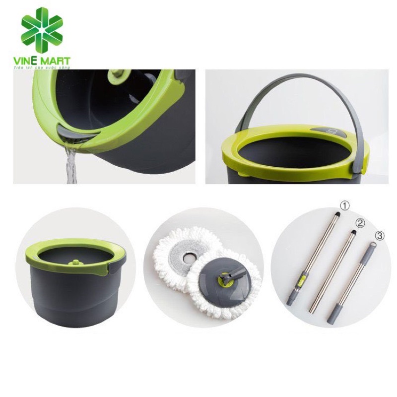 Bộ Cây Lau Nhà Inox Xoay Tay Mini Ettom Lock&Lock ETM498 - tăng 2 Bông ...