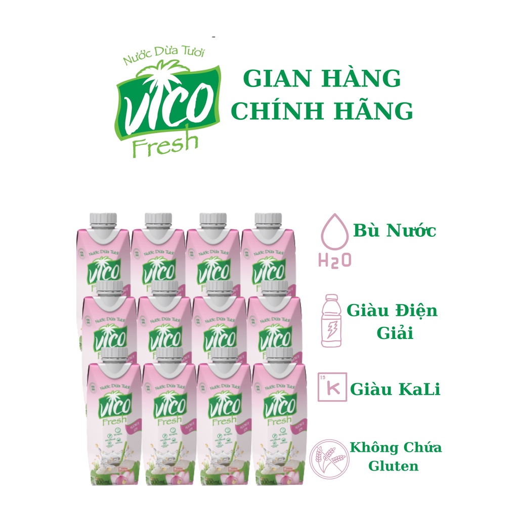 Combo 12 Hộp Nước Dừa Tươi Vico Fresh 330ml - Vị Sen | Shopee Việt Nam