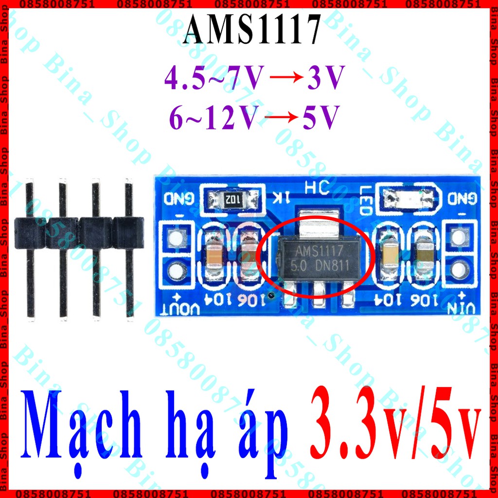 Mạch hạ áp AMS1117 DC 3.3V/5V 800mA | Shopee Việt Nam