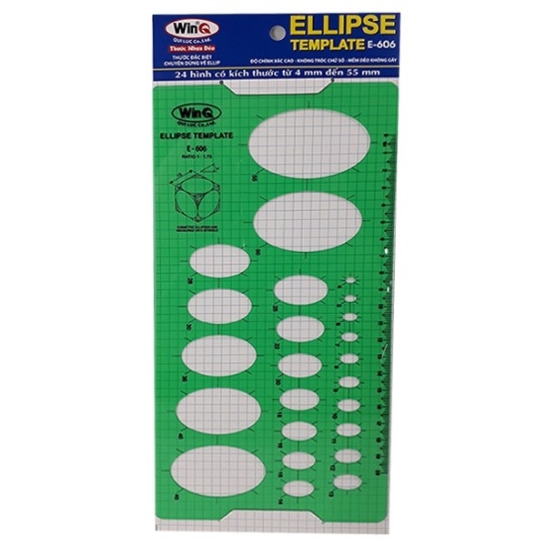 Thước vẽ kỹ thuật, Thước Elip, Ellipse Template Ruler E-606 5.0 ...