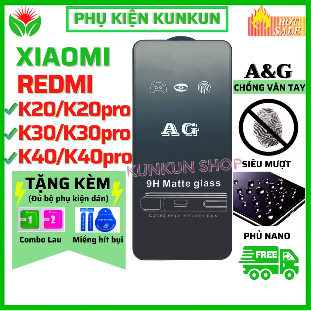 [AG Chống vân tay] Kính Cường Lực Redmi K20/K30/K30PRO/K40/K40 PRO 5G - Full màn -Nhám chống mồ ...