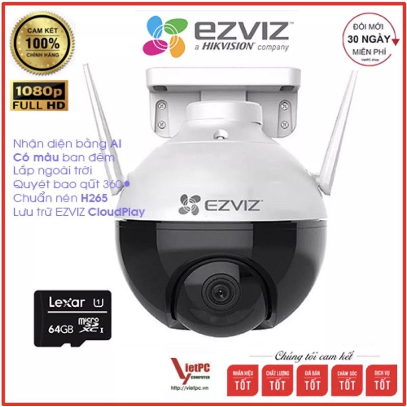 Camera wifi Ezviz C8C FullHD 1080P - Màu bàn đêm, Camera kép, Thông ...