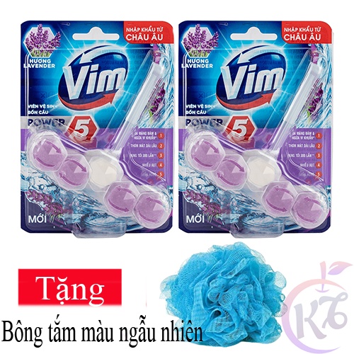 Combo 2 vỉ Viên treo bồn cầu Vim 55g hương Lavender Tặng 1 bông tắm màu ...
