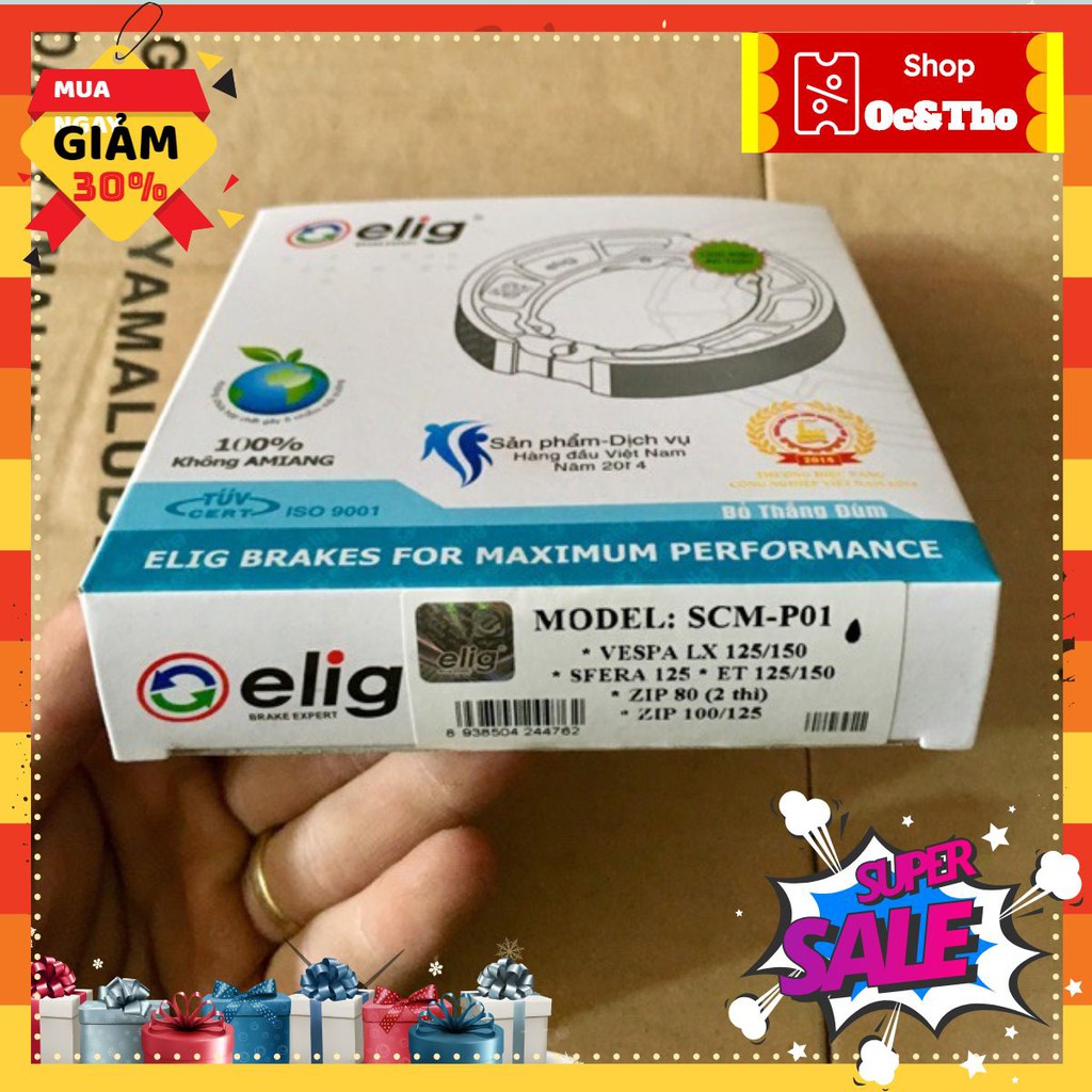 $$ Bố Thắng cho xe máy Piaggio Vespa LX , ZIP , SFERA 125, ET, Má Phanh Đùm thương hiệu ELIG ...