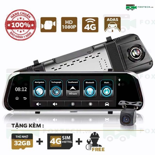 Camera hành trình gương android Foxtech G08 4G định vị từ xa, quay 2 ...