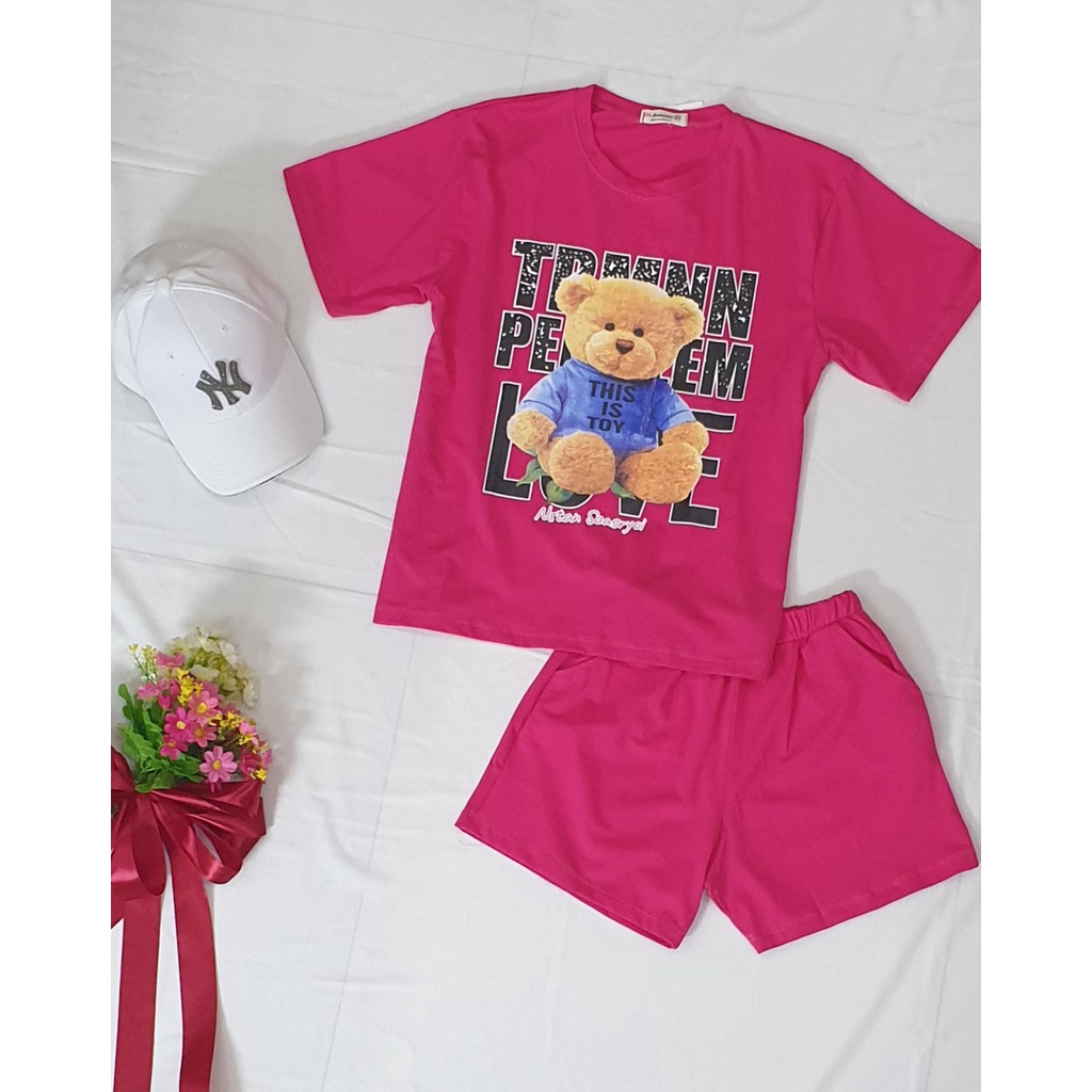 Bộ quần áo bé gái gấu Teddy dáng quần ngắn túi chéo ( từ 30kg - 45kg ...