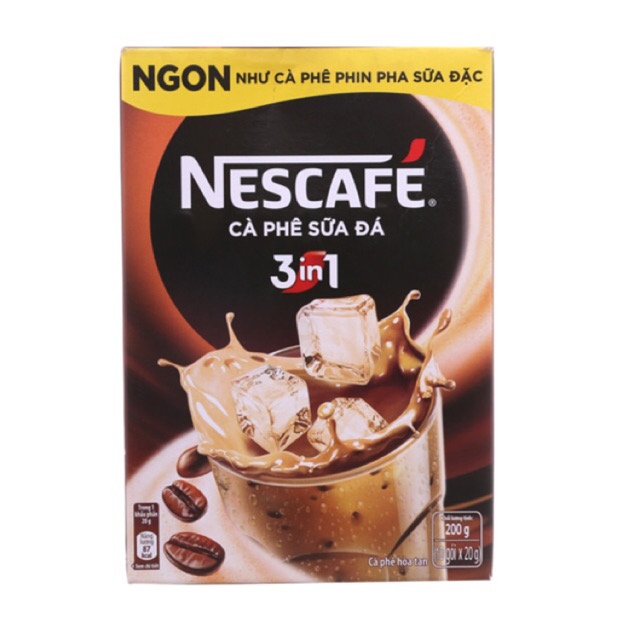Cà phê sữa hòa tan NesCafe Cà phê sữa đá 3 in 1 hộp 200g (20g x 10 gói) | Shopee Việt Nam