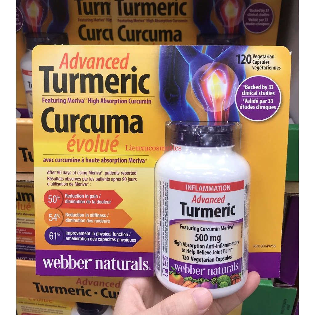 Viên uống giảm đau, sưng khớp Advanced Turmeric Webber Naturals 500mg ...