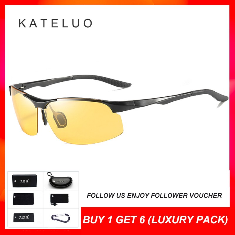 Kính mát phân cực chống tia uv400 KATELUO 2173 bằng nhôm tầm nhìn ban đêm cho nam kèm phụ kiện ...
