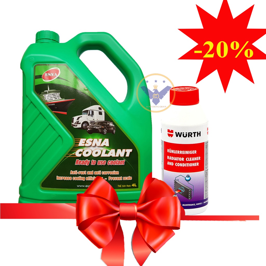 COMBO Nước mát xe ô tô màu xanh Esna 4L + Súc két nước Wurht 250ml ...