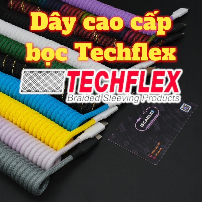 Dây cáp bàn phím cơ custom bọc TECHFLEX USA chính hãng - Dây xoắn - 15cables - Custom cable ...