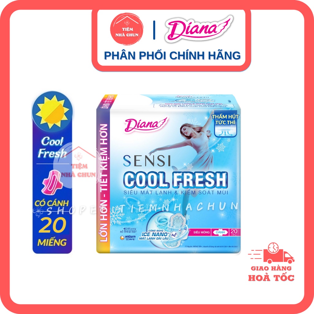 [BVS DIANA SENSI COOL FRESH] GÓI 20 MIẾNG Băng Vệ Sinh SENSI Cool Fresh Siêu Mỏng Mát Lạnh Có ...