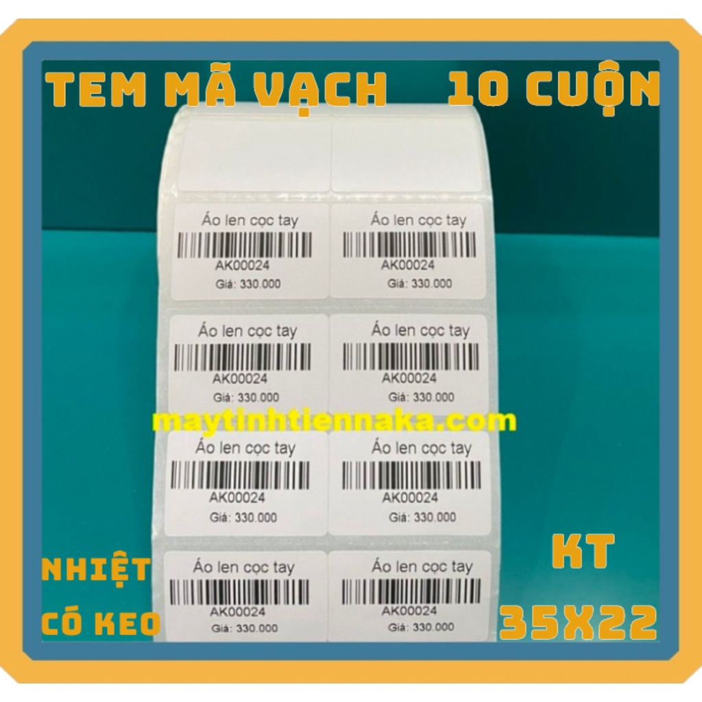 [COMBO 10 CUỘN] Decal in tem mã vạch nhiệt 35x22 mỗi hàng 2 tem 70x22 ...