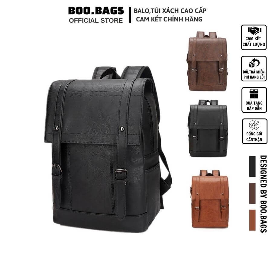 Balo Laptop, Balo Da Nam Cao Cấp Nắp Gập Khuy Bấm Chống Nước Phong Cách ...