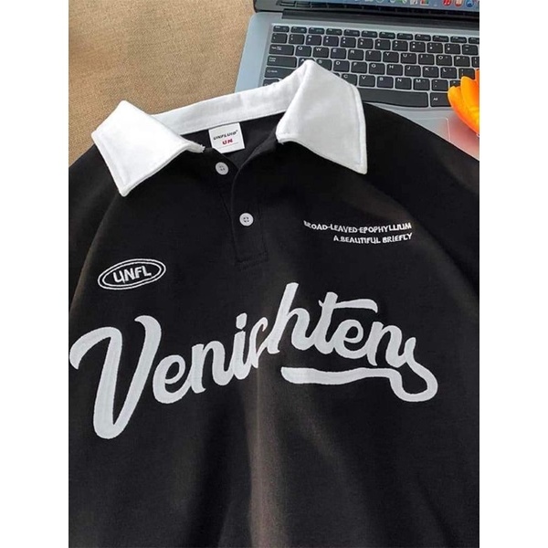 [ RẺ VÔ ĐỊCH ] Áo thun POLO nam nữ tay lỡ có cổ form rộng freesize unisex in chữ VENICHI ...