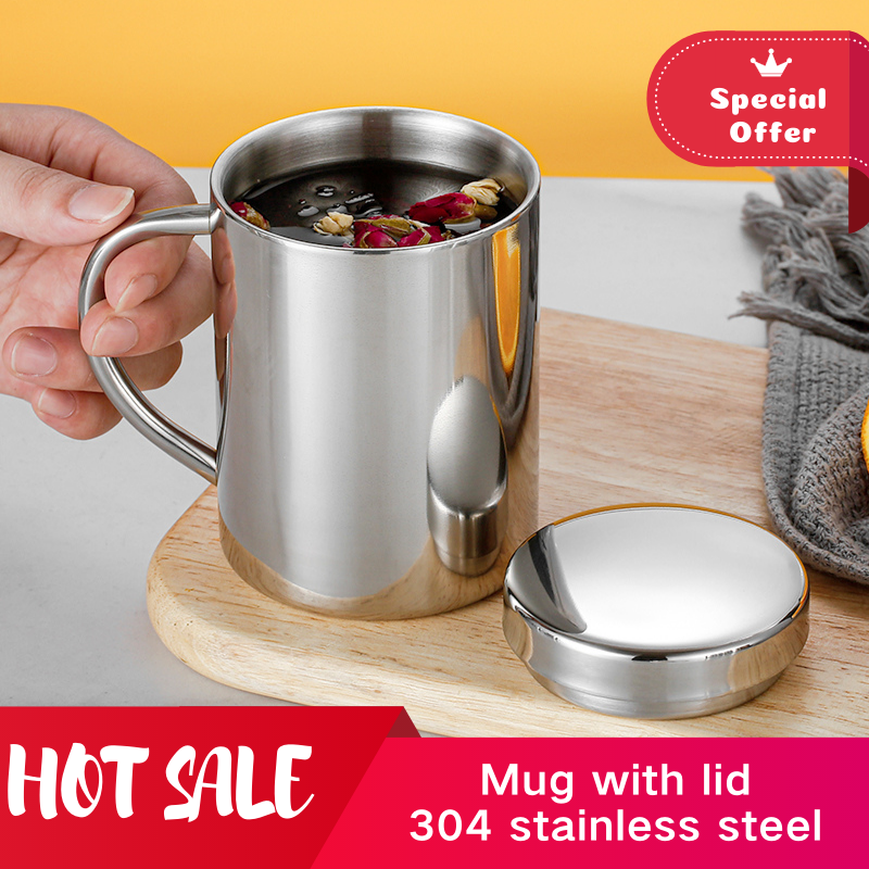 Ly Inox 304 Có Nắp Đậy & Tay Cầm Chống Trượt - Cà Phê/Dụng Cụ Uống Nước (200ml/300ml/400ml ...