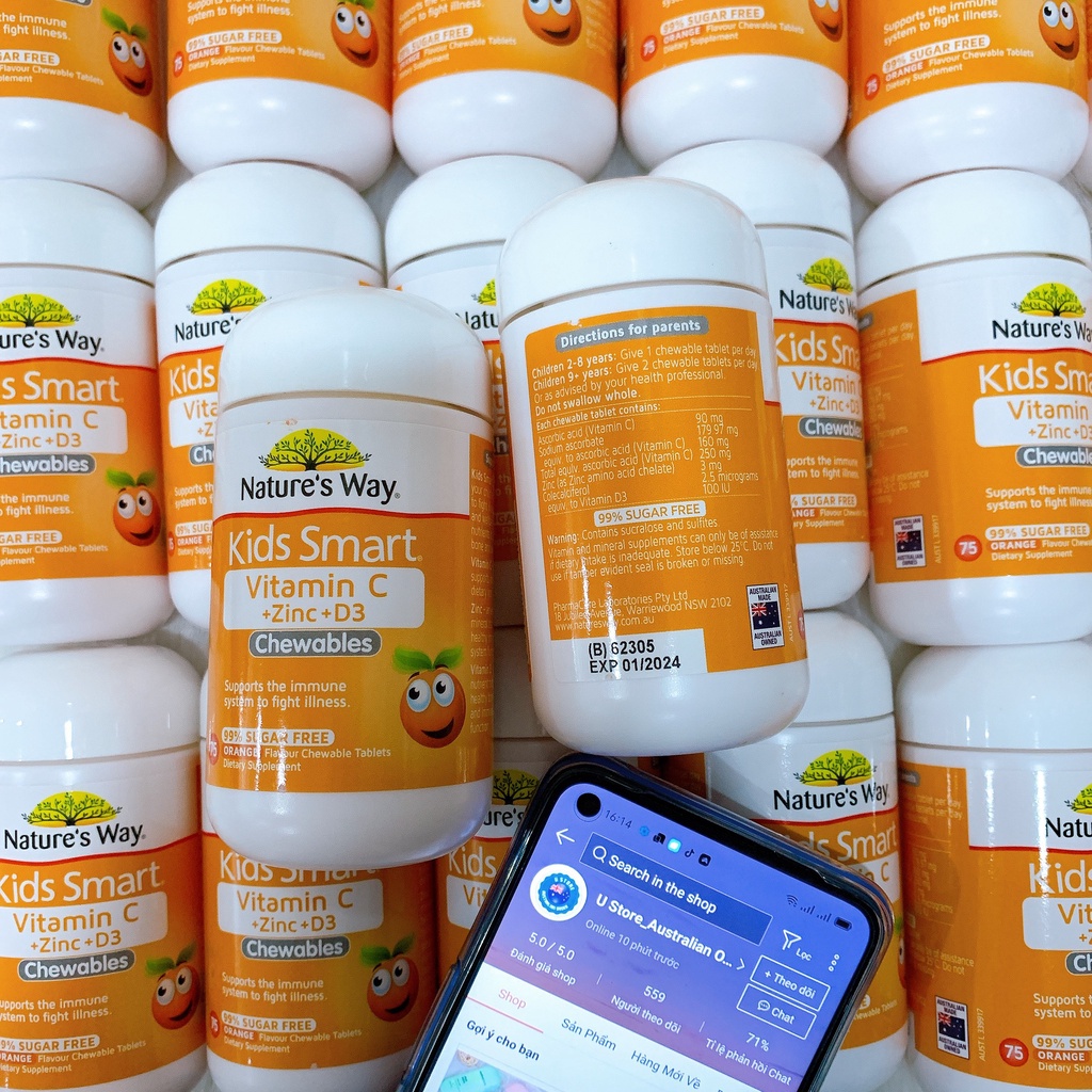 [date 07/25] Viên Nhai Nature's Way Kids Smart Vitamin C+ZinC+D3 ...