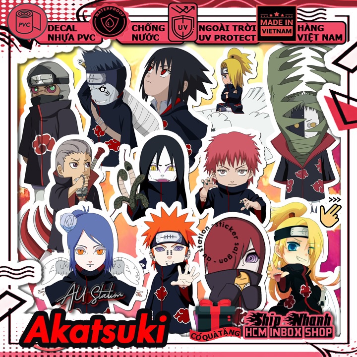 Sticker Hình dán Naruto Shippuden - HỘI AKATSUKI - Hàng VN, Decal nhựa ...