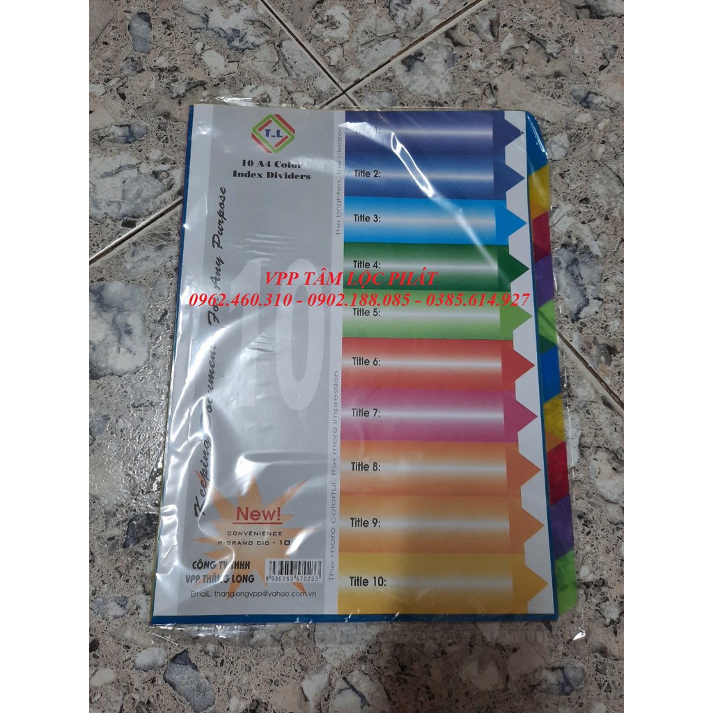 1 Bộ 10 tờ Chia file nhựa 10 màu TL - Chia file 10 - Phân trang ...