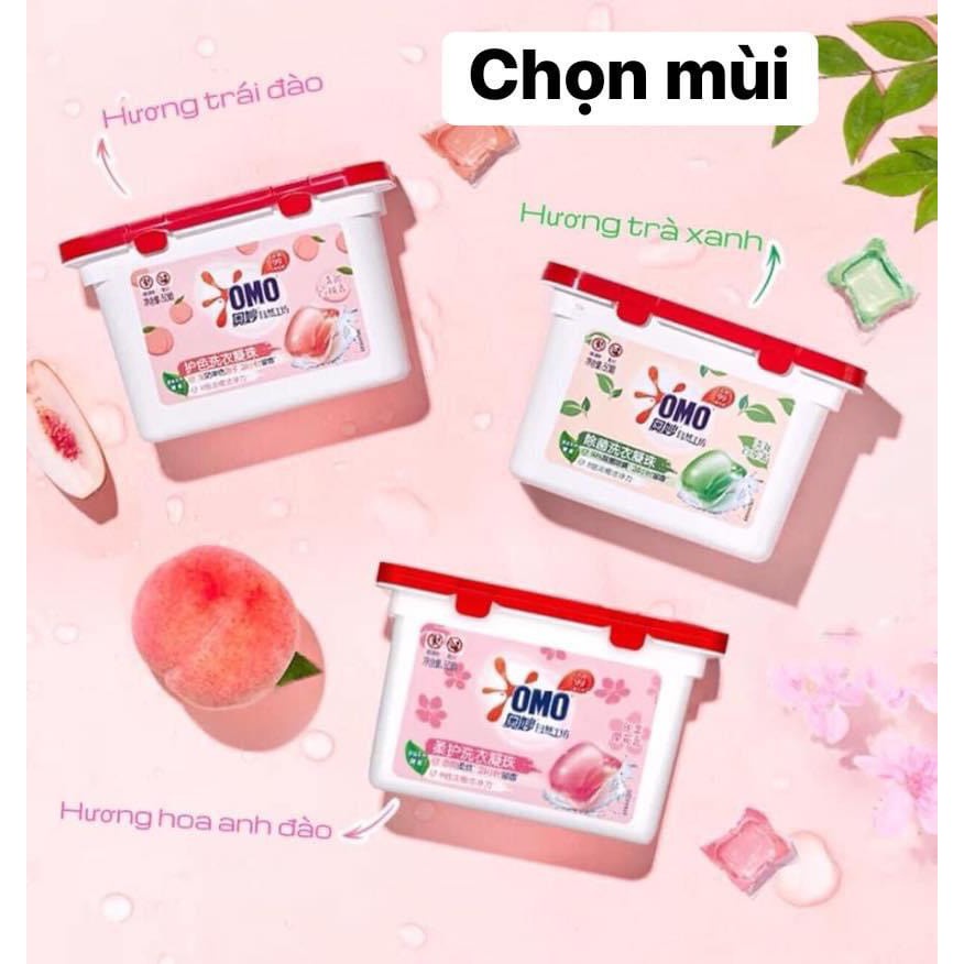 Viên giặt + xả Omo 50 viên, có 3 mùi để lựa chọn: hương hoa anh đào, hương quả đào, hương bạch ...