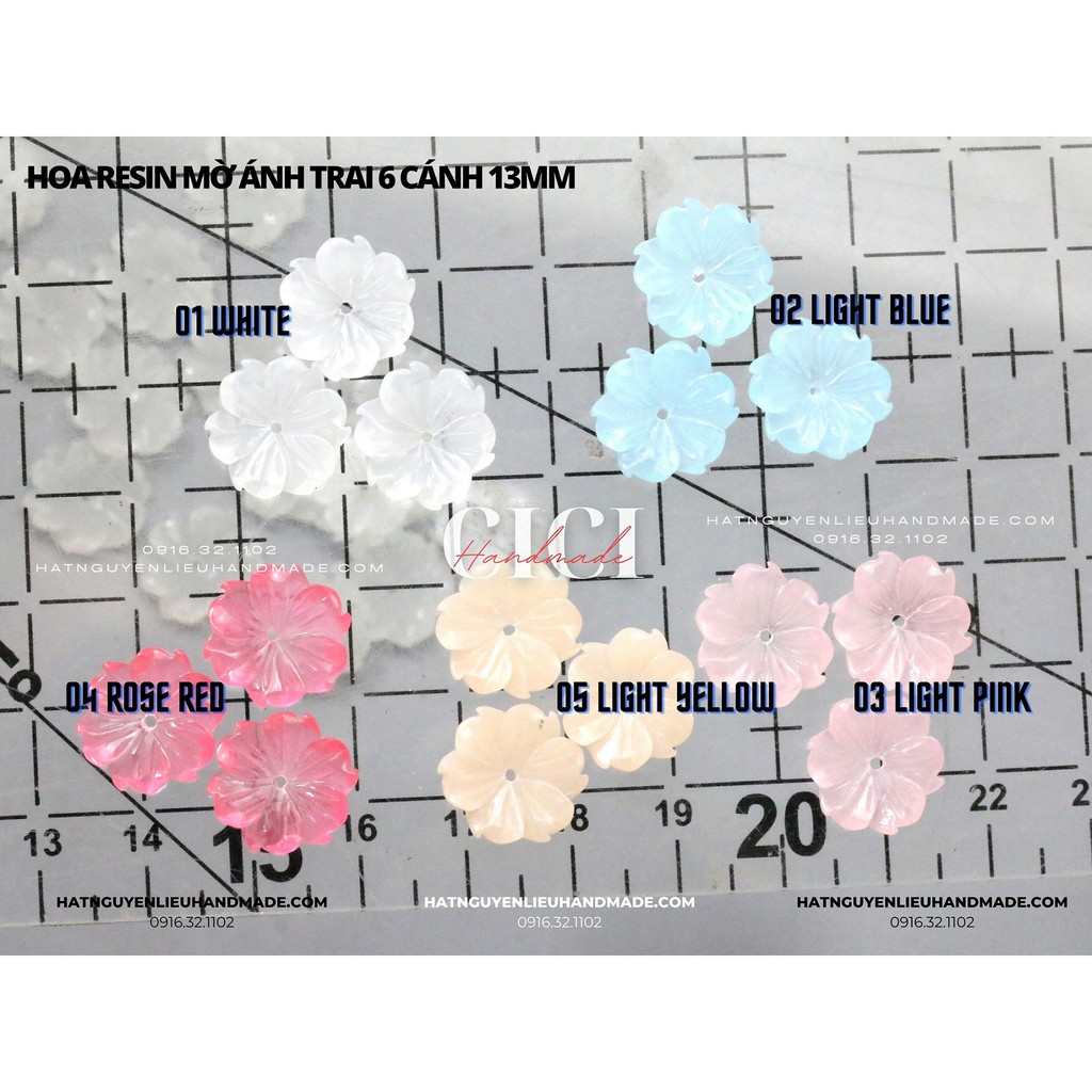 Túi 10 hạt hoa resin 6 cánh phủ trai ánh AB size 13mm nguyên liệu hoa ...